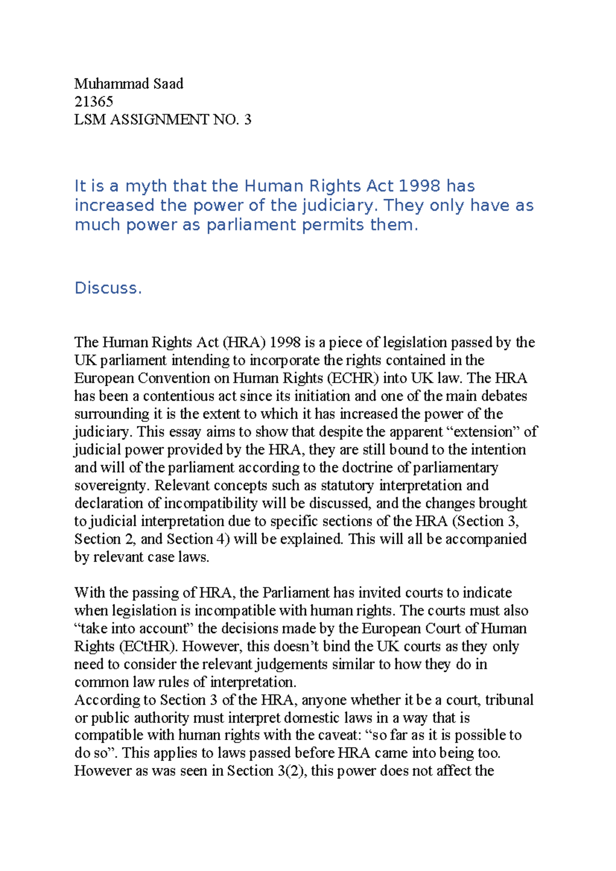 No2 - lecture notes - Muhammad Saad 21365 LSM ASSIGNMENT NO. 3 It is a ...