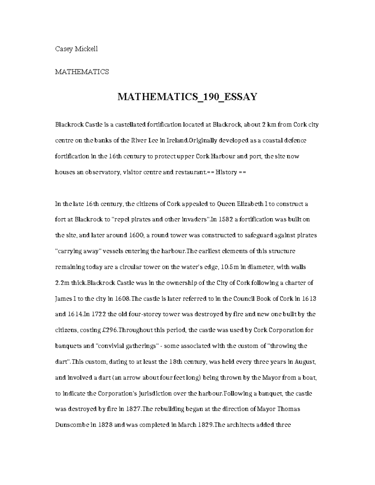 Mathematics 190 Essay - aaa - Casey Mickell MATHEMATICS MATHEMATICS_190 ...