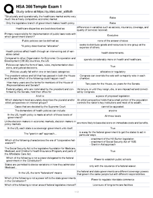 HSA 366 Health Policy - Exam 3 (Temple 1) - Study online at quizlet ...