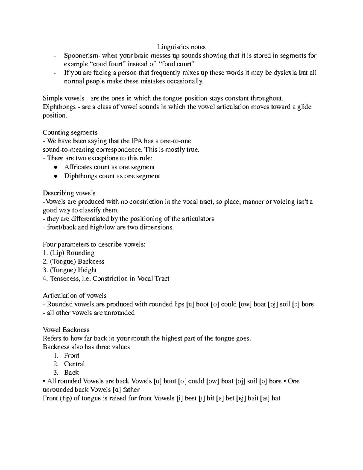 Linguistics Notes - Linguistics notes Spoonerism- when your brain ...