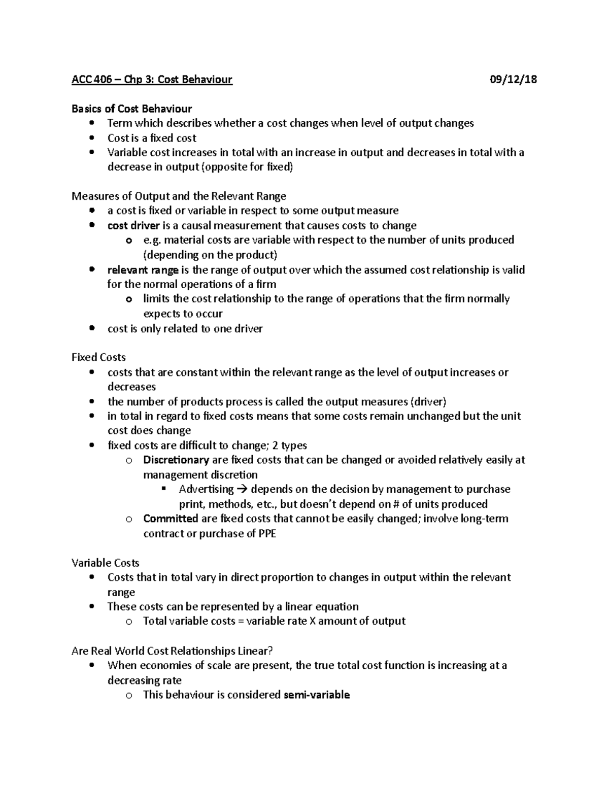 ACC 406 – Chp 3 - Lecture notes 3 - ACC 406 – Chp 3: Cost Behaviour 09 ...