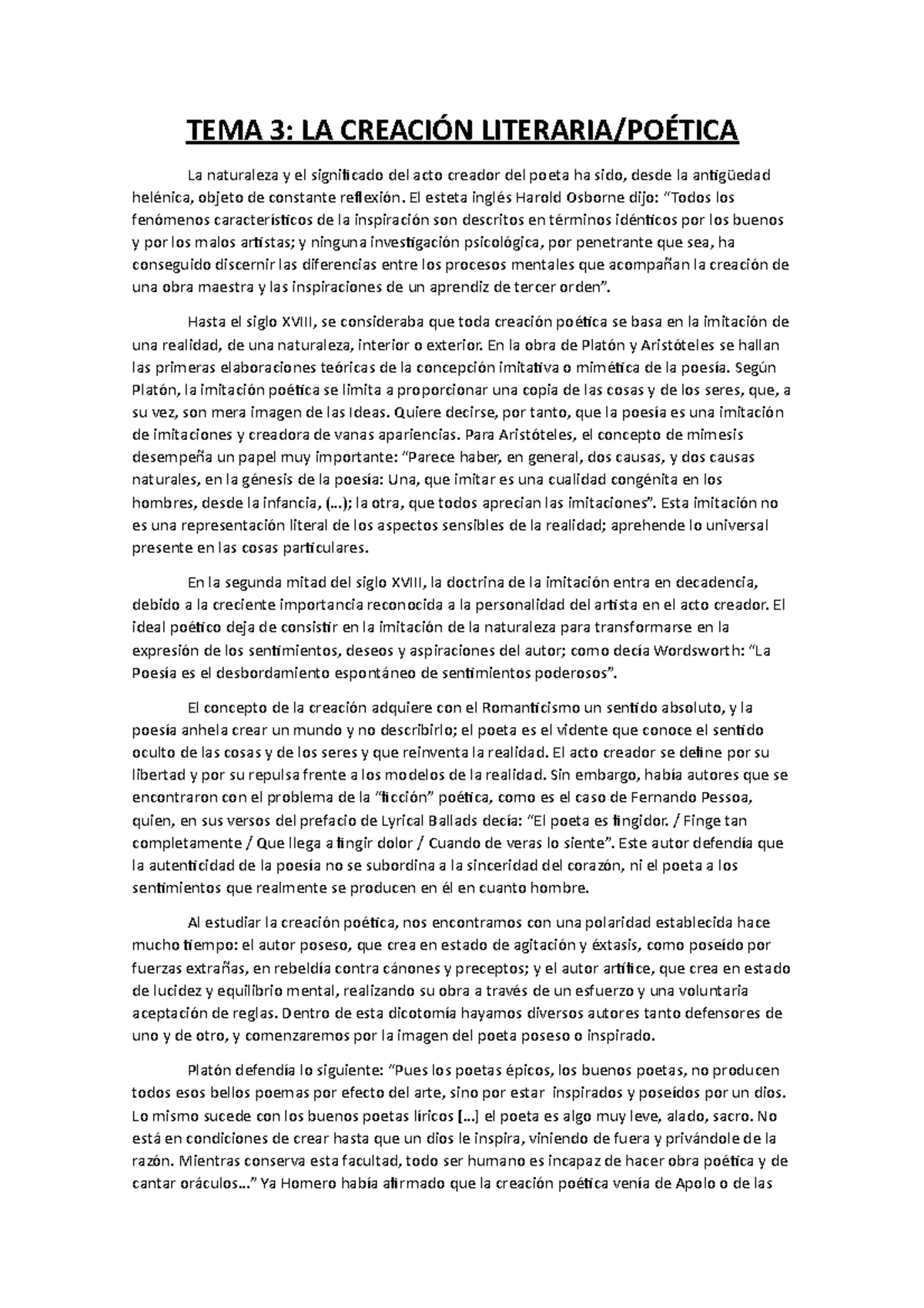 TEMA 3 - La creación literaria - TEMA 3: LA CREACIÓN LITERARIA/POÉTICA ...