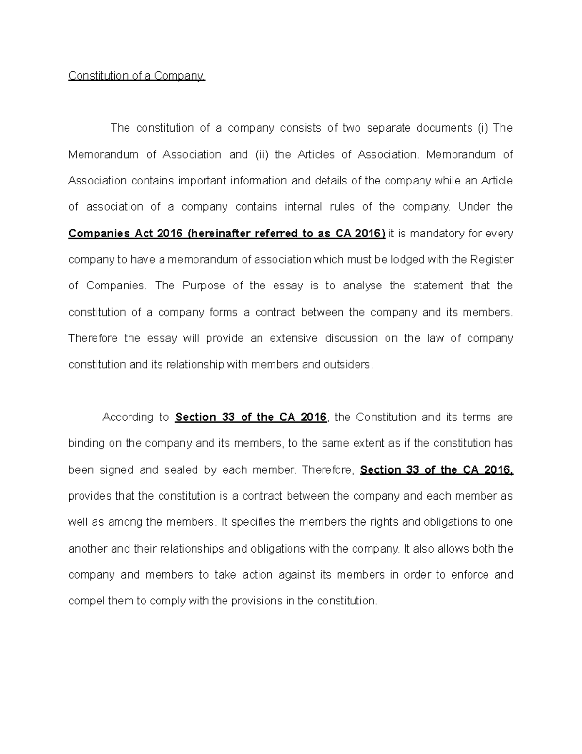 Constitution of a Company-Corporate Law-LLB302 - Constitution of a ...