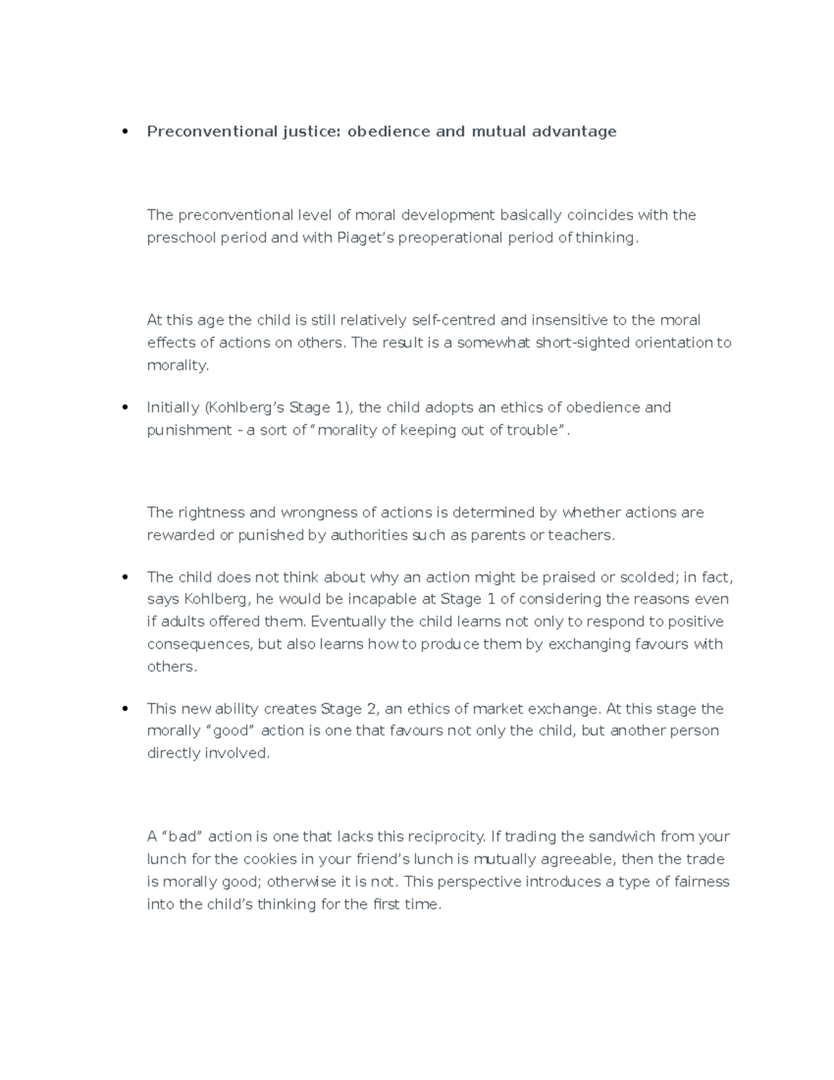 Post conventional - Lecture notes 8 - Preconventional justice ...