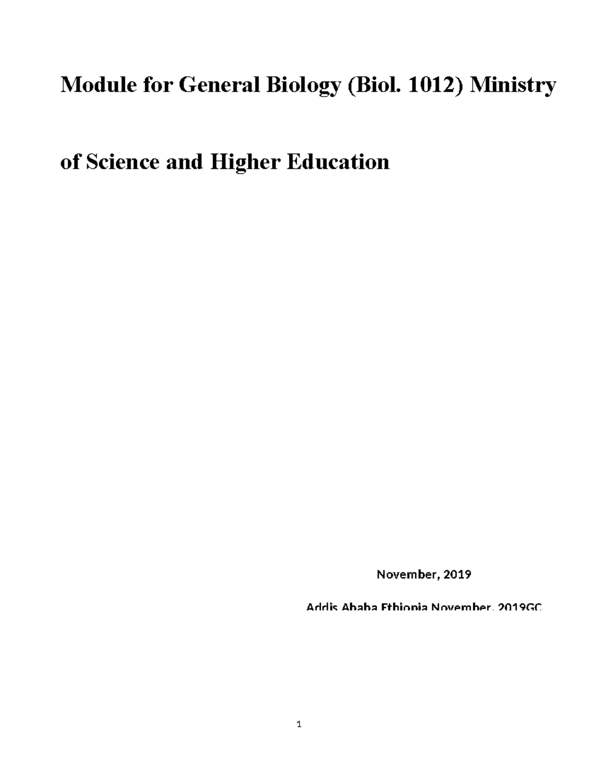 Module for General Biology - November, 2019 Addis Ababa Ethiopia ...