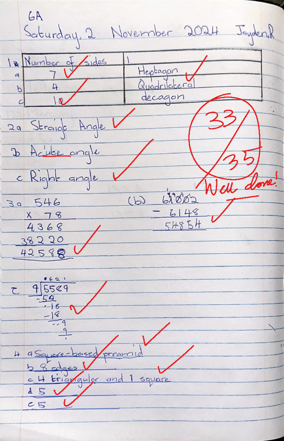Book 02 Nov 2024 - Mathematics study marked work by Young Nyt - GA ...