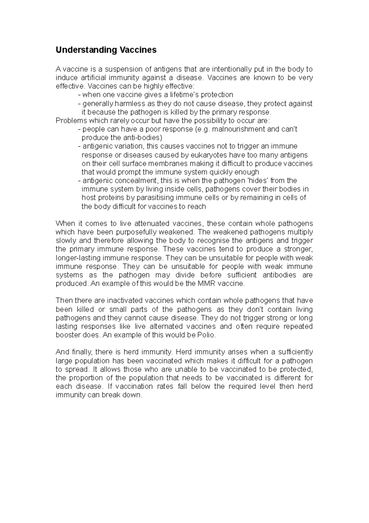 Understanding Vaccines - Vaccines are known to be very effective ...