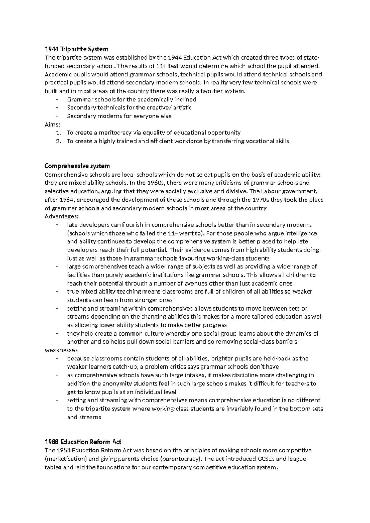 Education policies hwk - 1944 Tripartite System The tripartite system ...