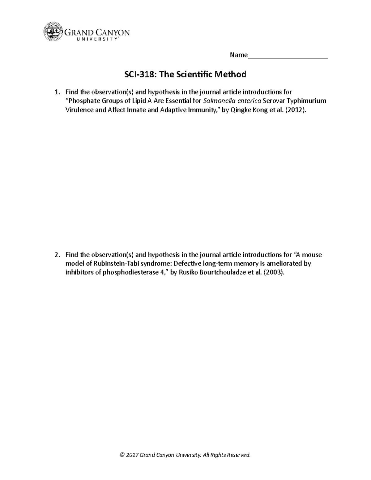 SCI 318 RS Scientific Method Worksheet - Name______________________ SCI ...