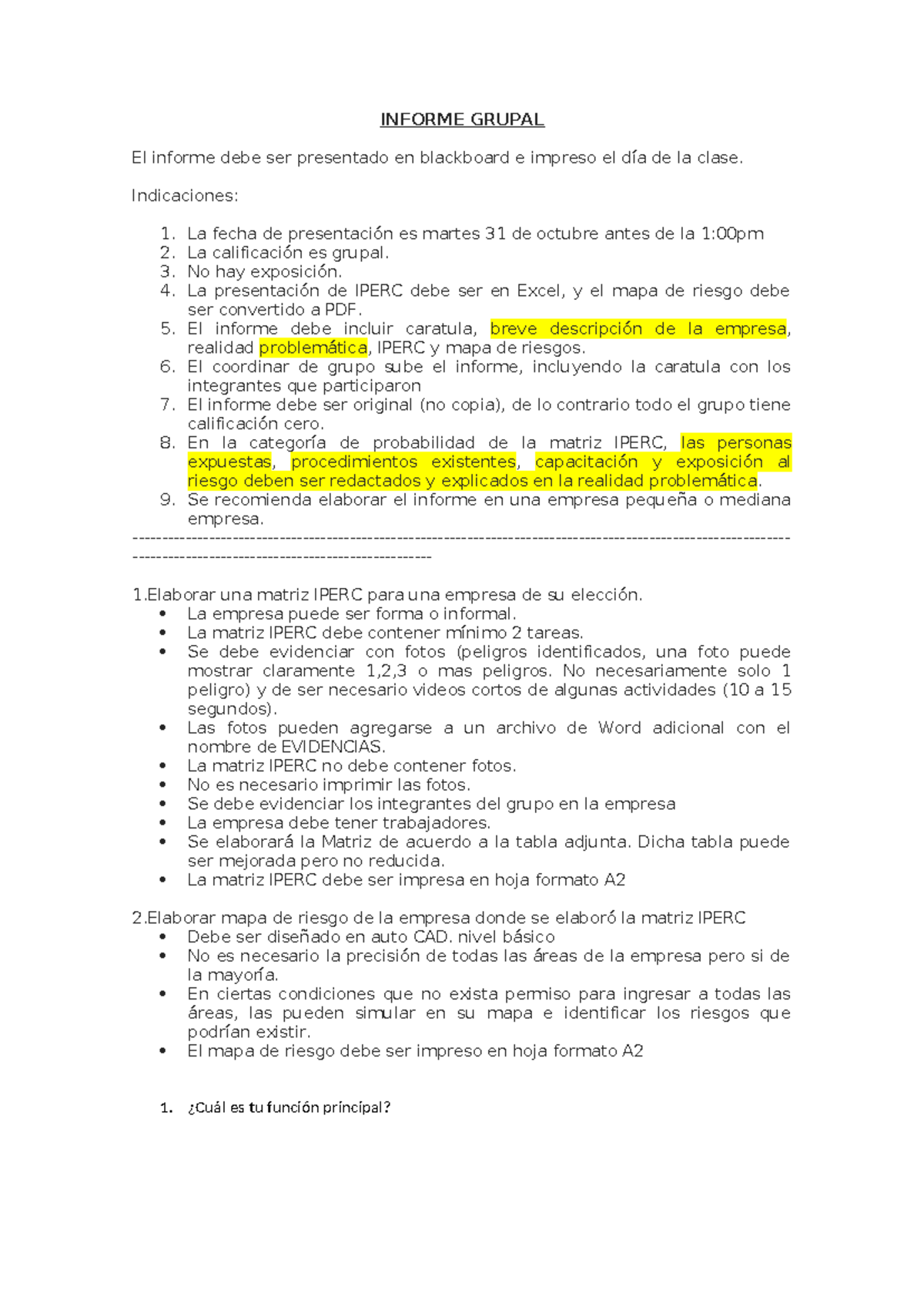 Informe Grupal - presten mucha atencion a la clase - INFORME GRUPAL El ...