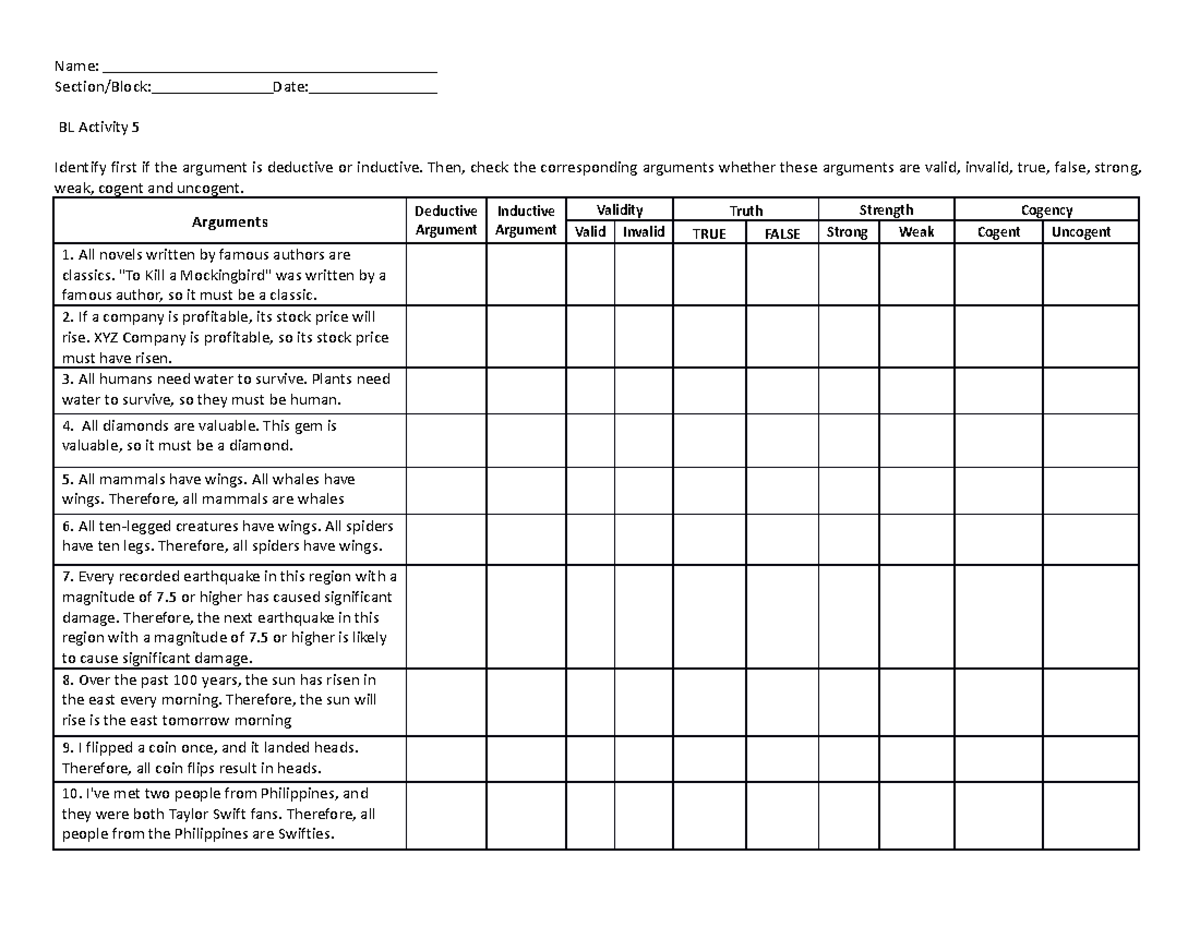 Activity-5 - Activity 5 - Name: Section/Block: Date: BL Activity 5 ...