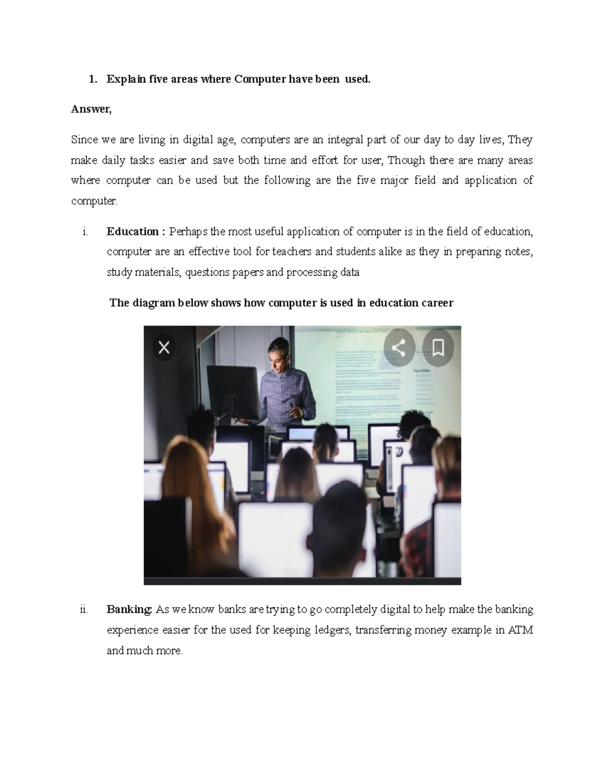 Shubi - notes - Explain five areas where Computer have been used ...