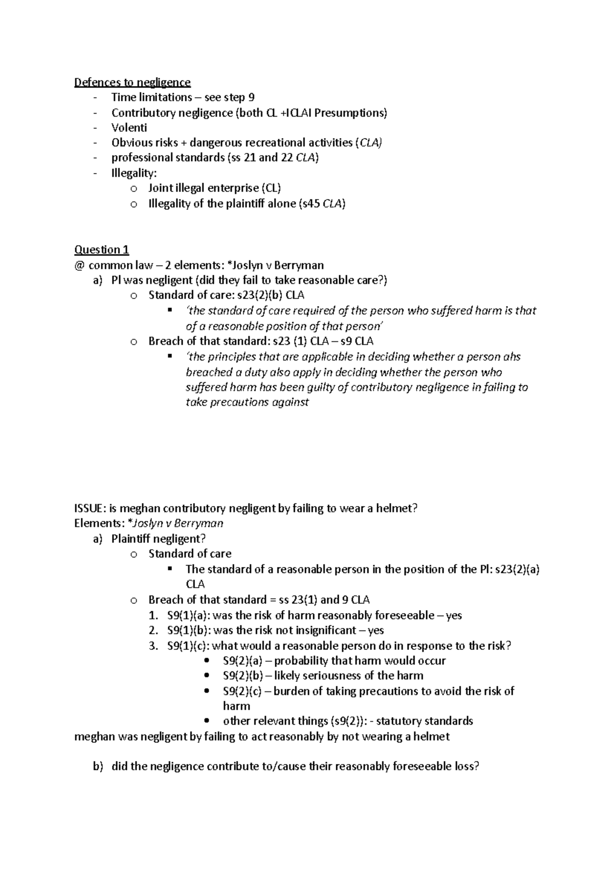 Defences to negligence - S9(1)(a): was the risk of harm reasonably ...