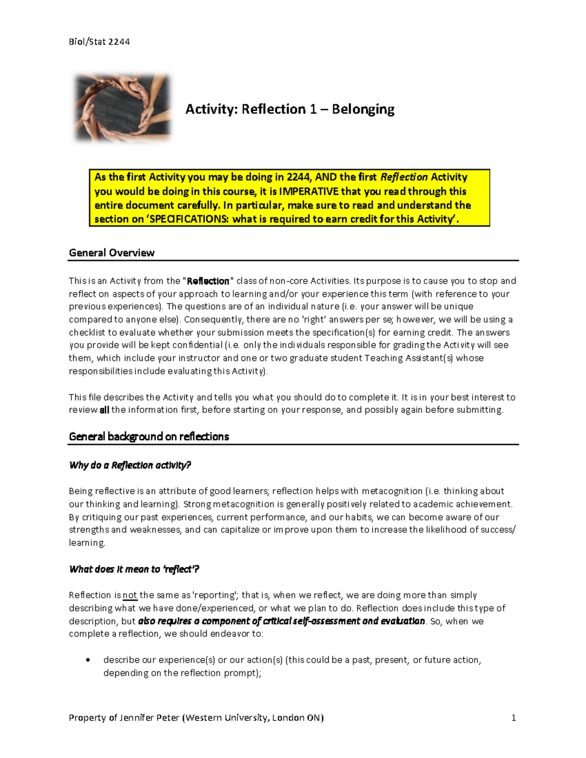 Activity - Reflection 1 - Belonging - Activity: Reflection 1 ...
