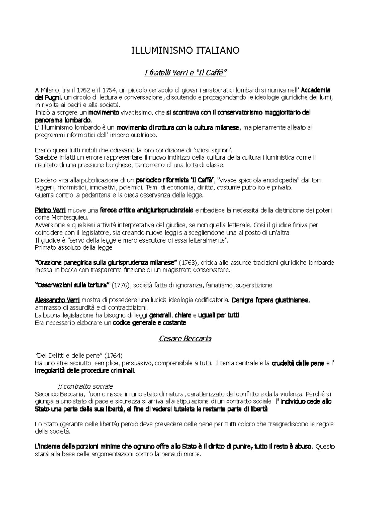 Illuminismo Italiano - Riassunto Giurisprudenza - ILLUMINISMO ITALIANO ...