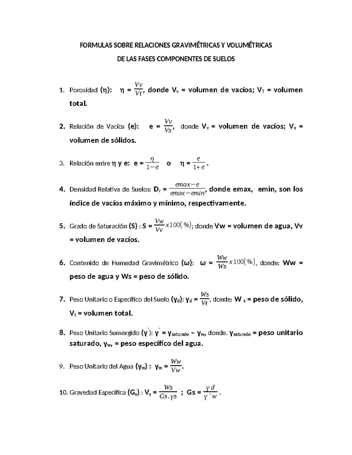 Formulas. Relaciones - FORMULAS SOBRE RELACIONES GRAVIMÉTRICAS Y ...