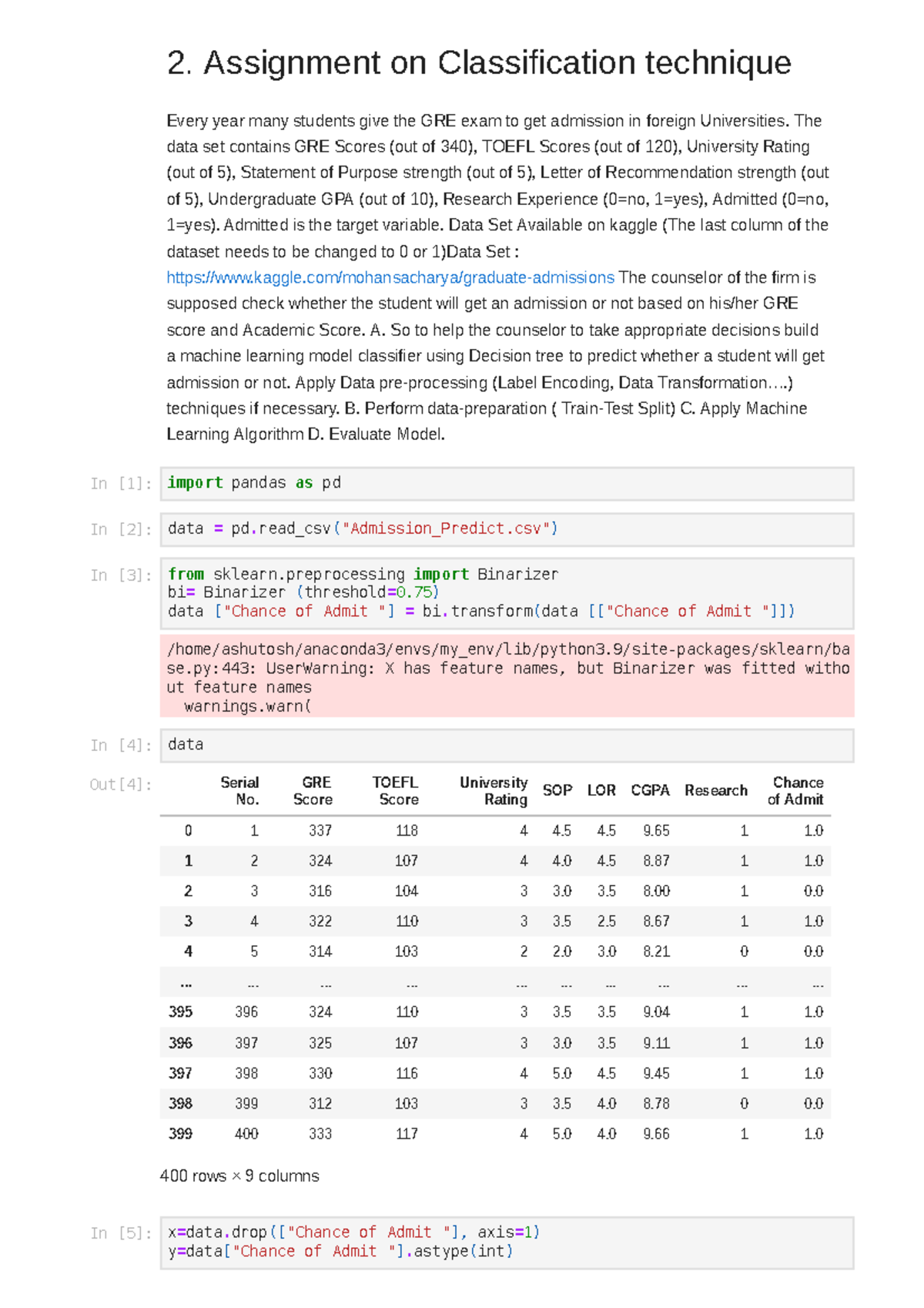 Lab 2 - this is this - 2. Assignment on Classification technique Every ...