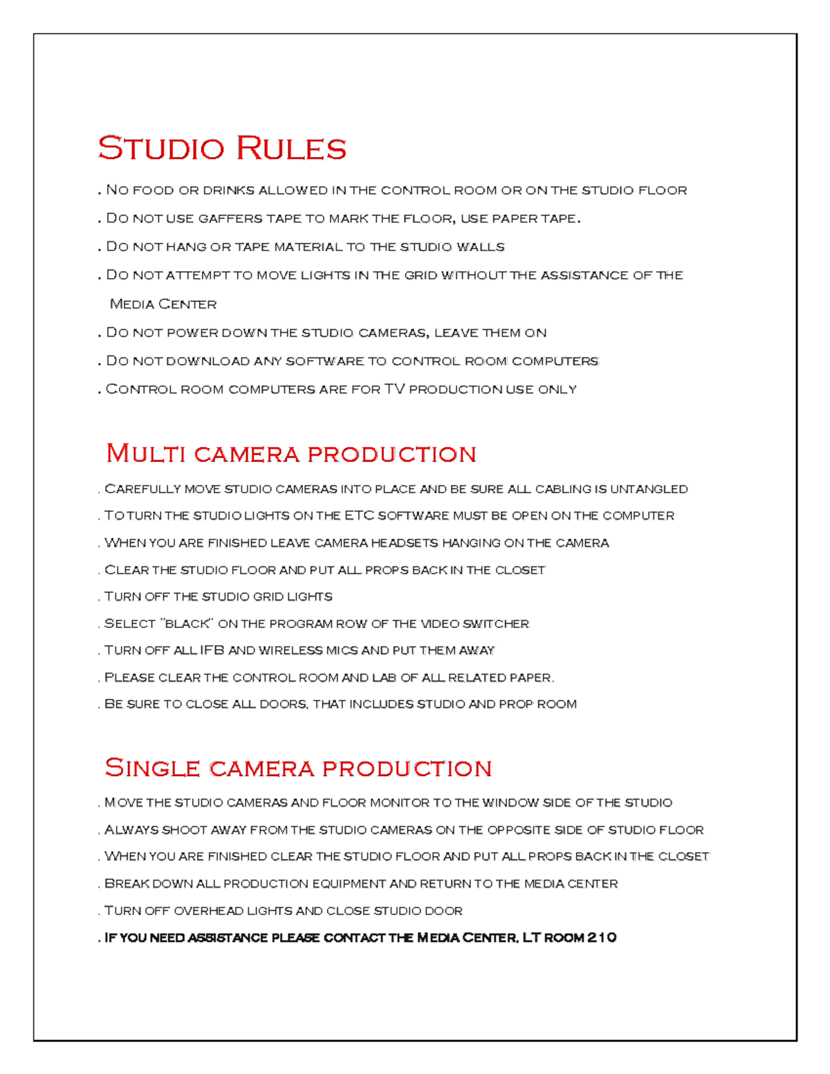 Studio rules - This will help all Journalism and Mass Communication ...