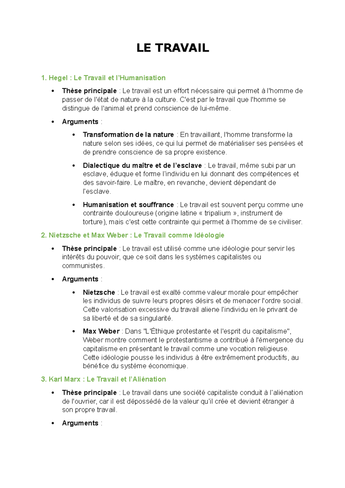 Fiches de Révisions 17 Notions Philosophie - LE TRAVAIL 1. Hegel : Le ...