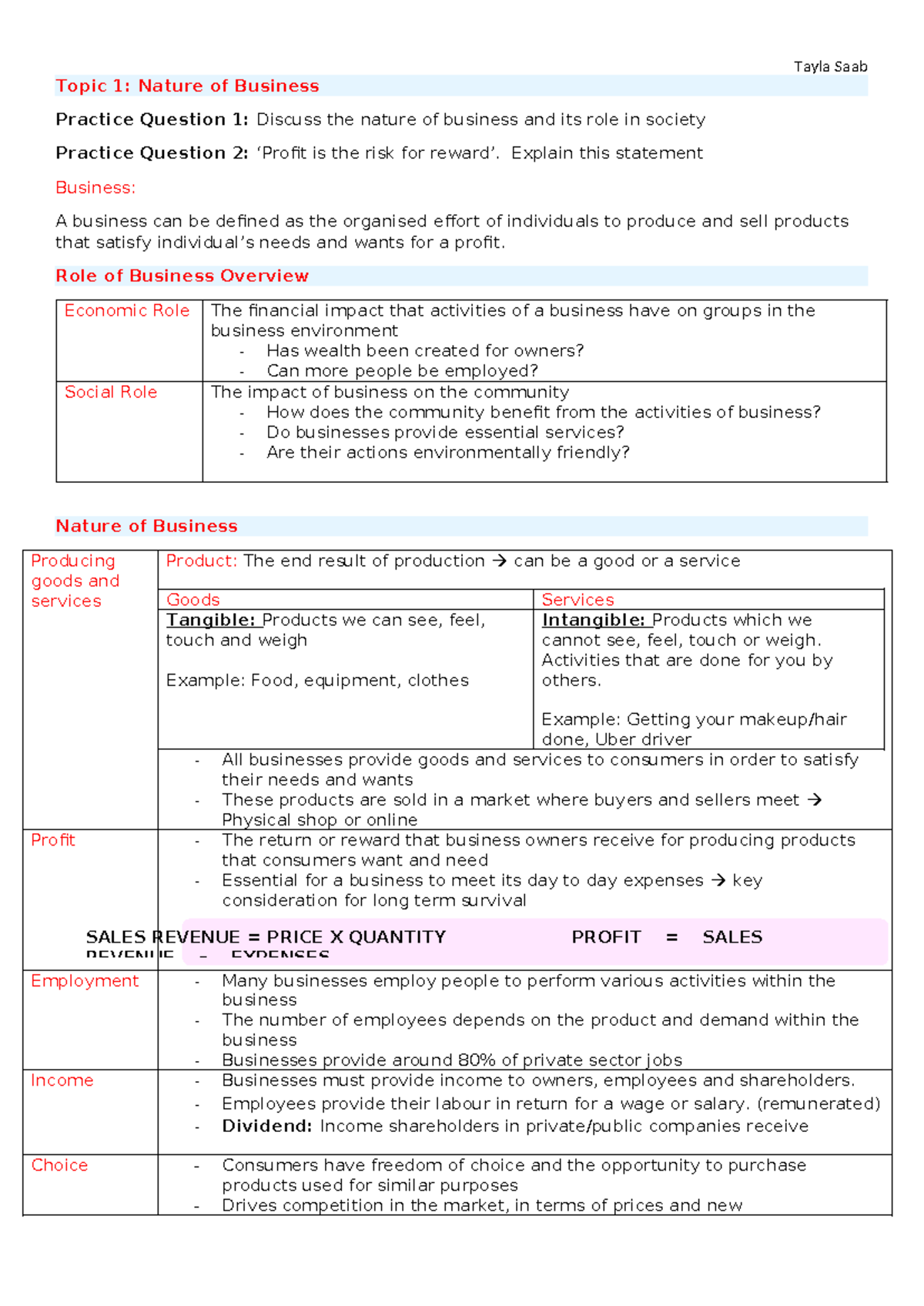 Nature Of Business - Topic 1: Nature of Business Practice Question 1 ...