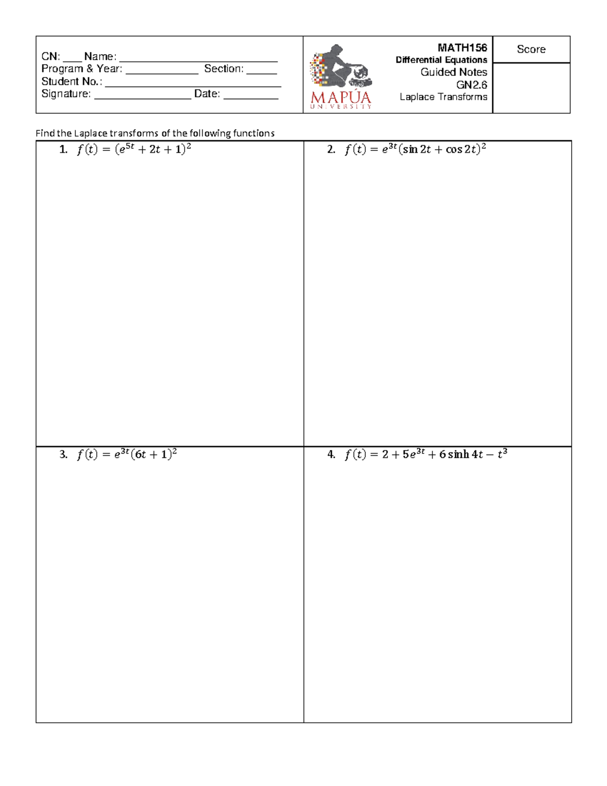 Wronskian Analysis Example Worksheet 8 - CN: ___ Name ...