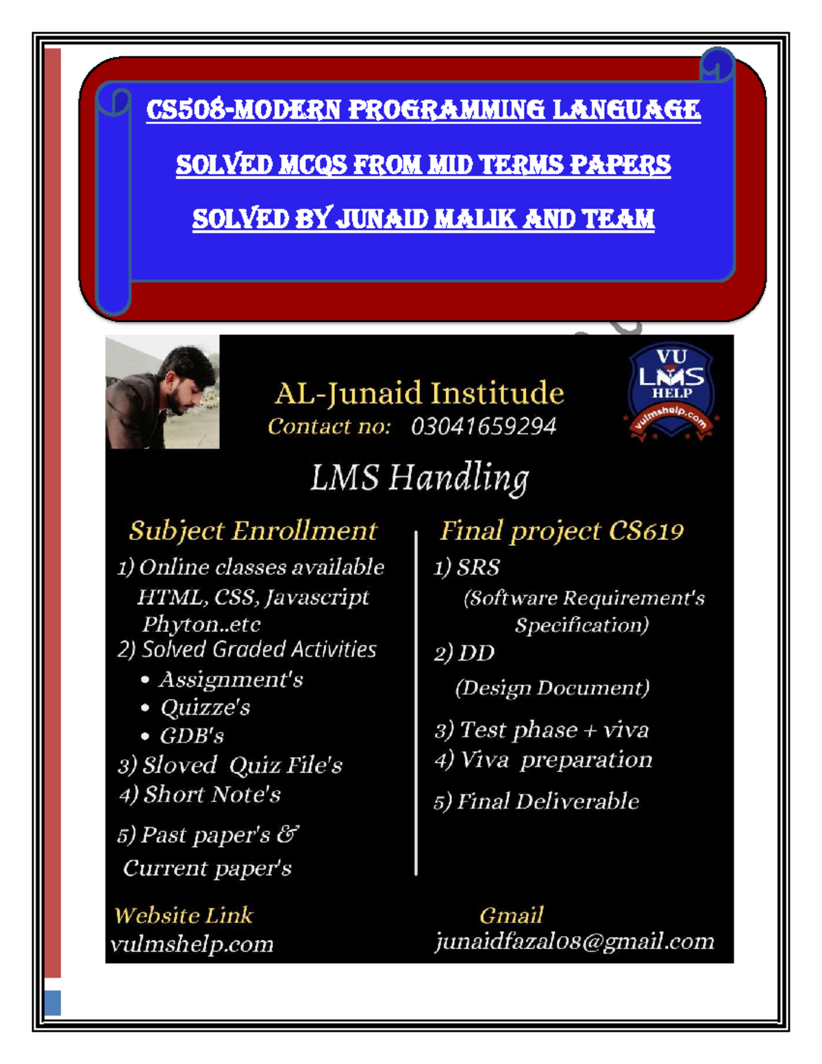 CS508 Mid Term By Juanid - CS 508 - Modern PrograMMing language Solved MCQS froM Mid terMS ...