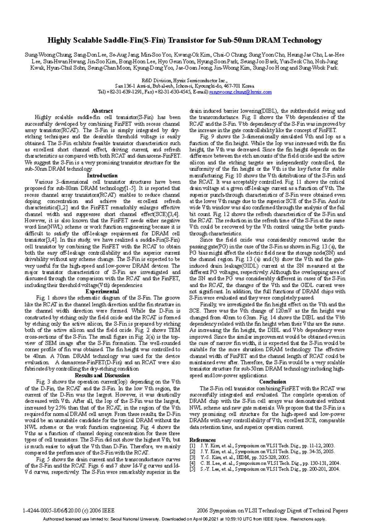 Highly Scalable Saddle-Fin(S-Fin) Transistor for Sub-50nm DRAM ...