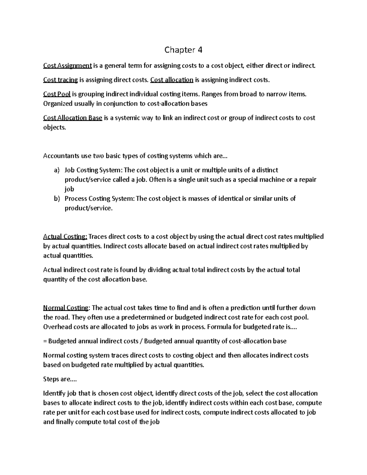Chapter 4 Notes - Chapter 4 Cost Assignment is a general term for ...