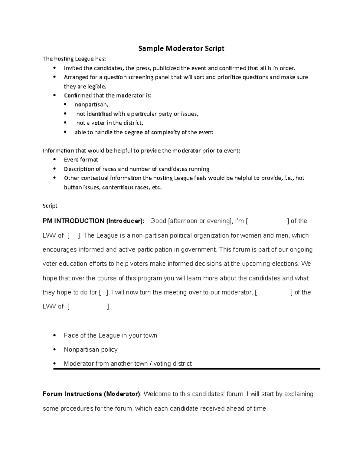 Sample-Moderator-Script - Sample Moderator Script The hosting League ...