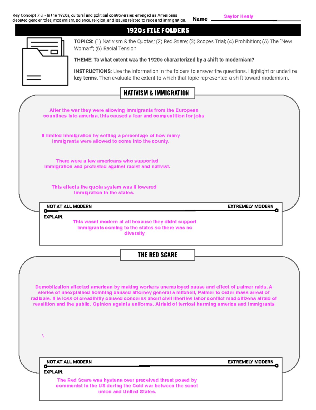 1920s File Folders - 1920s FILE FOLDERS Name Key Concept 7 - In the ...