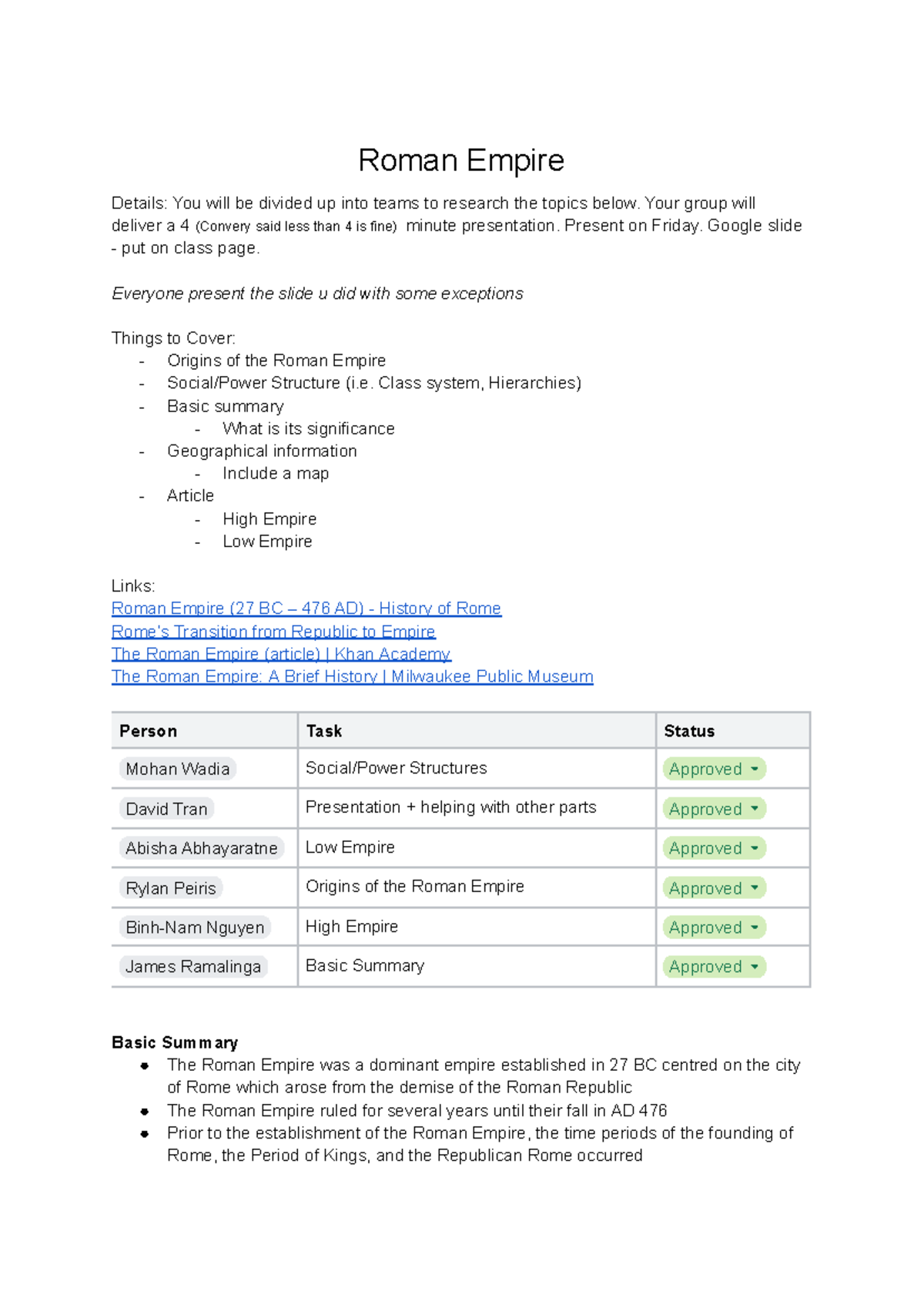 Roman Empire - Notes - Roman Empire Details: You will be divided up ...