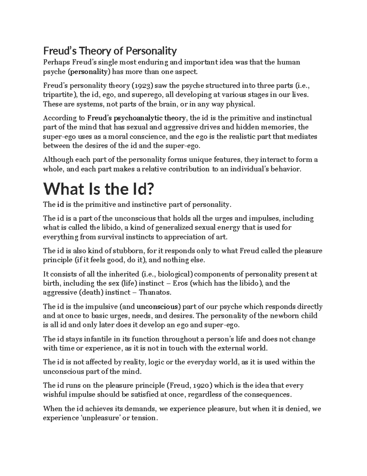 Freud Notes - Freud’s Theory of Personality Perhaps Freud’s single most ...