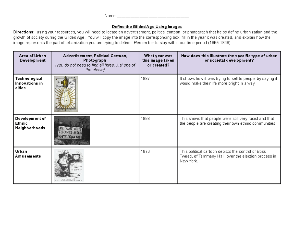 Define the Gilded Age Using Images - Name ...
