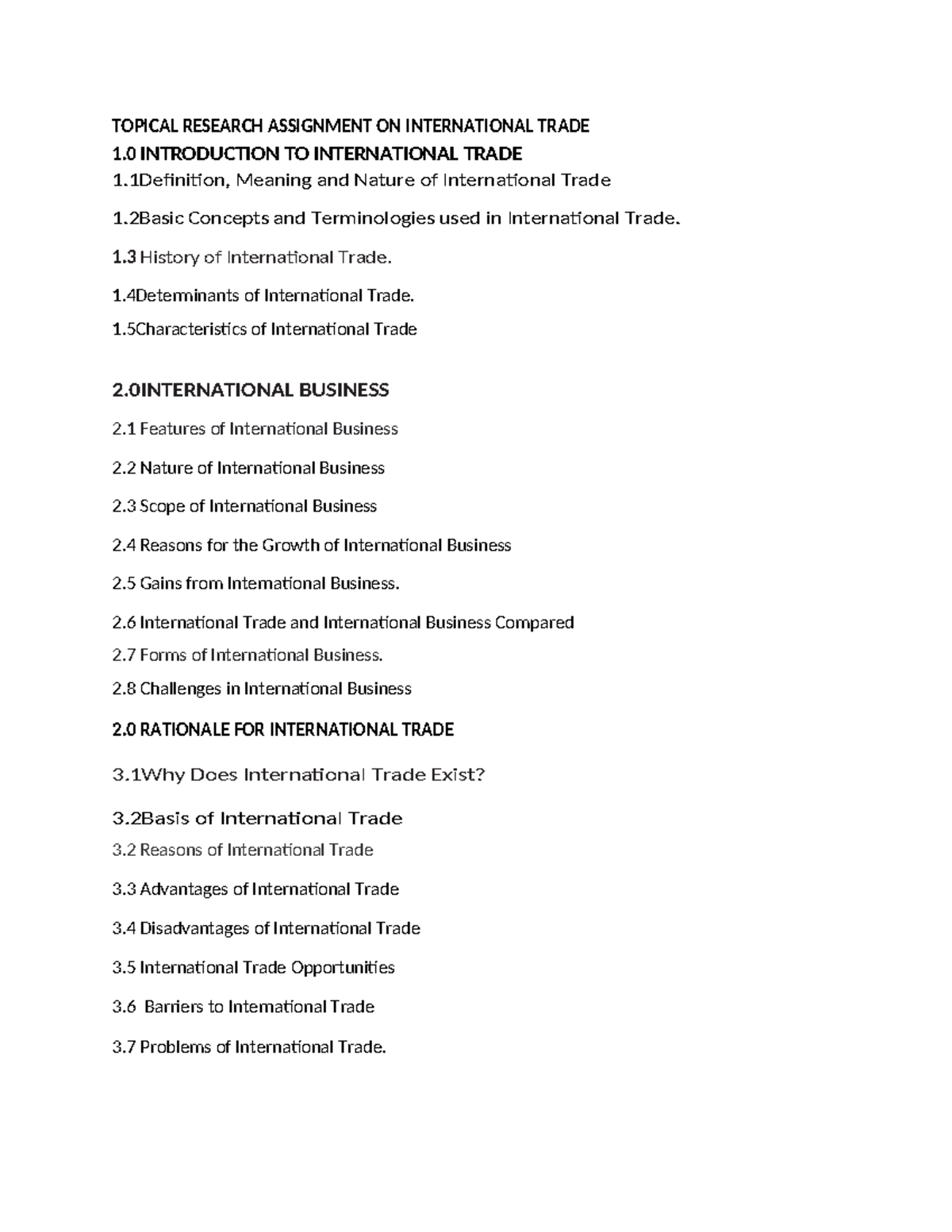 Topical Research Assignment on International Trade - TOPICAL RESEARCH ...