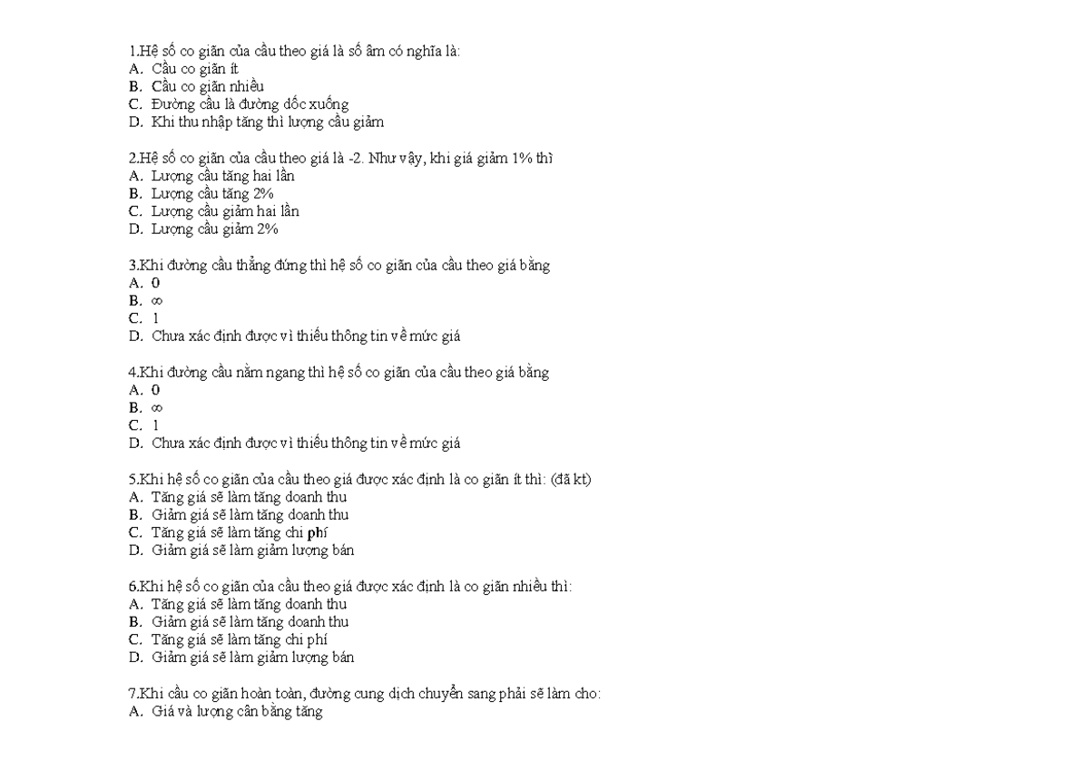 Bài tập chương 3 - szdxfcgvhbjnkmfl;e - 1ệ số co giãn của cầu theo giá ...