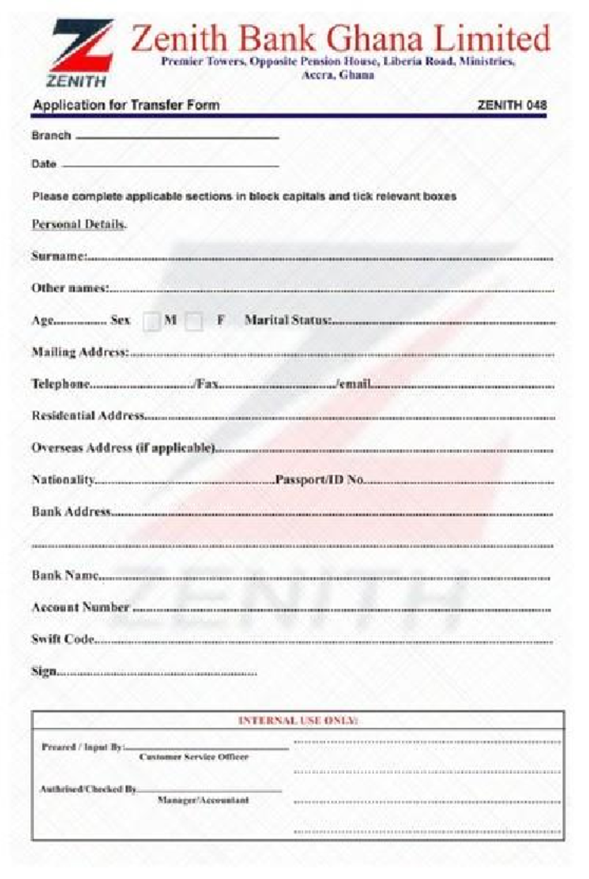 Zenith BANK FORM(1)-1 - formulario para ingresar datos para la ...