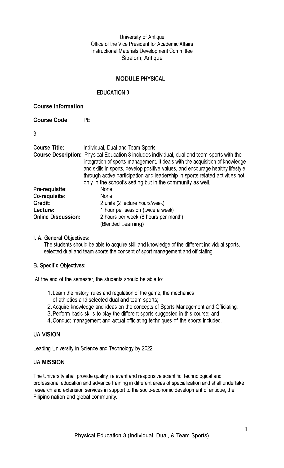 Pe 3 chapter 1 module - 1 Physical Education 3 (Individual, Dual ...