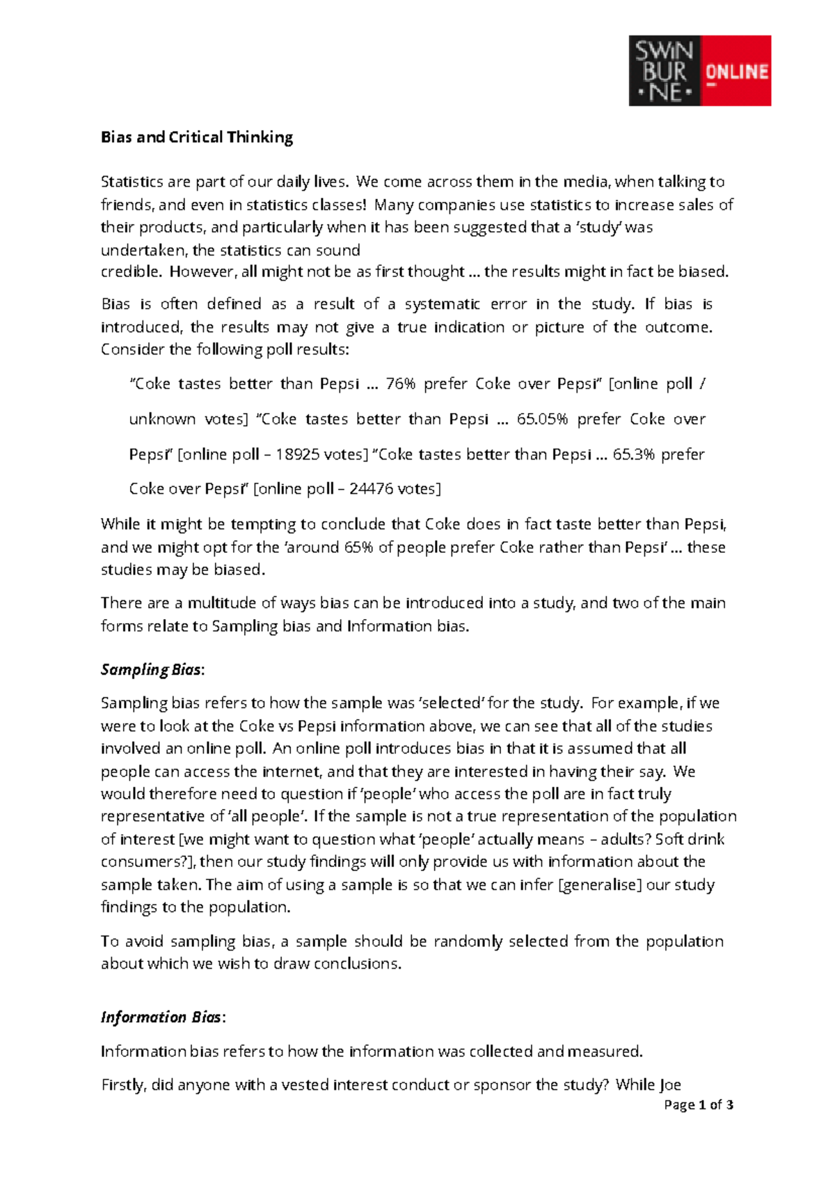 Bias and Critical Thinking - Resource - Page 1 of 3 Bias and Critical ...