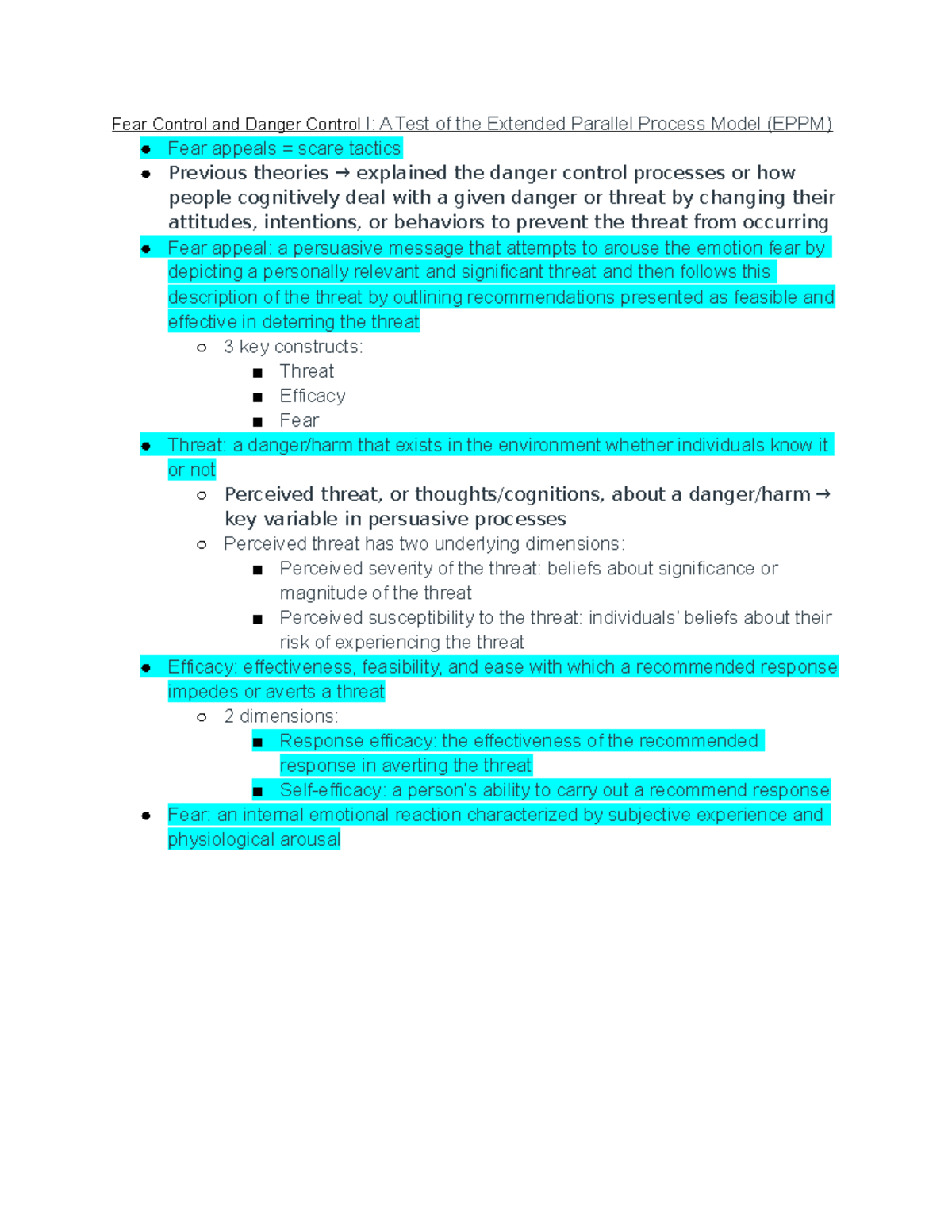 Module 8 Extended Parallel Process Model - Fear Control and Danger ...