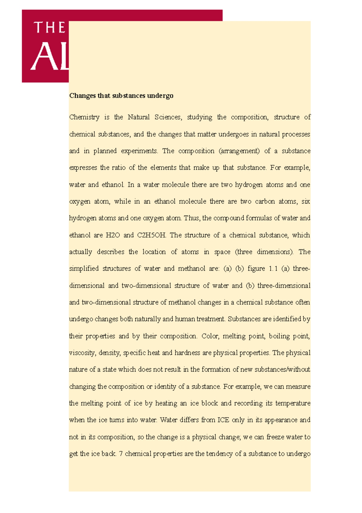 Lecture Documents Chemistry - Changes that substances undergo - Changes ...