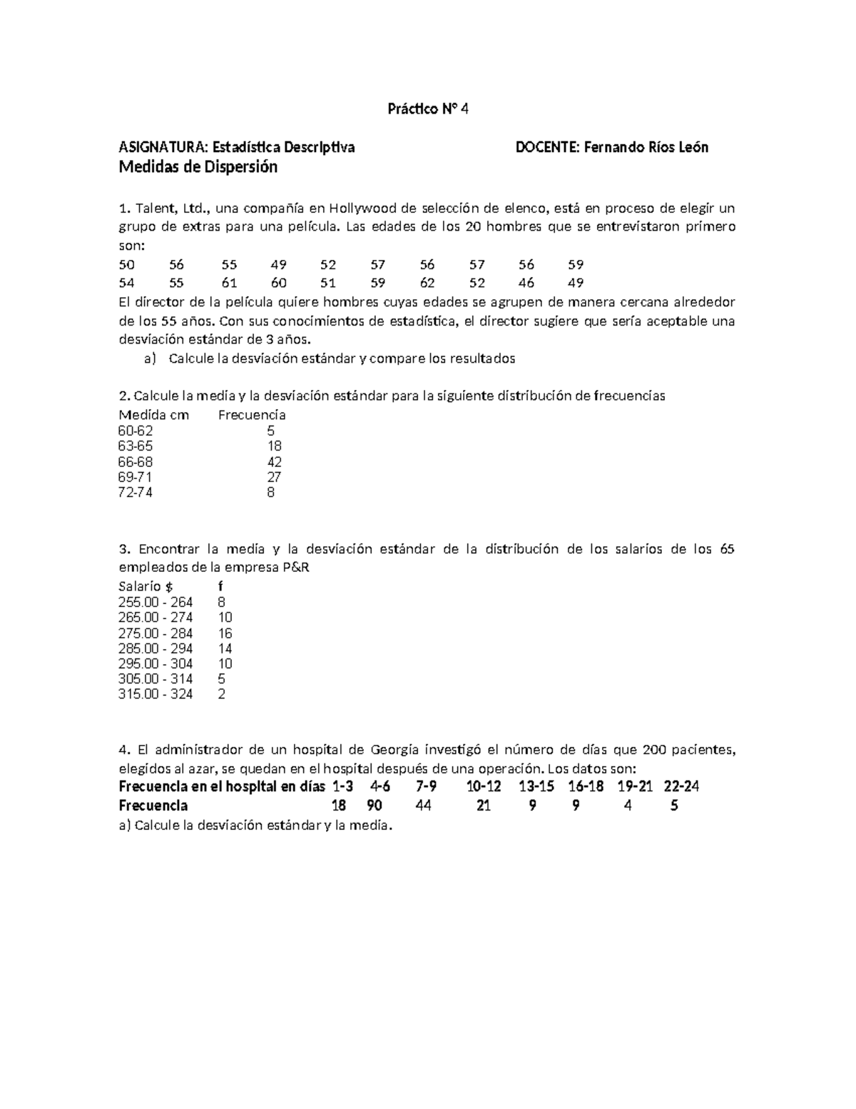 Práctico N4sp - sadasdasd - Práctico N° 4 ASIGNATURA: Estadística ...