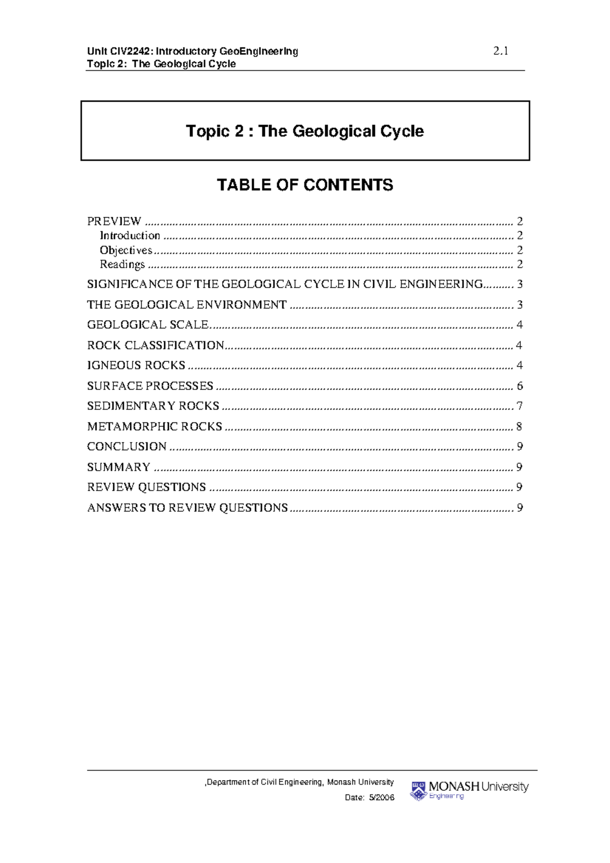Topic 2 The Geological Cycle - Topic 2: The Geological Cycle ...