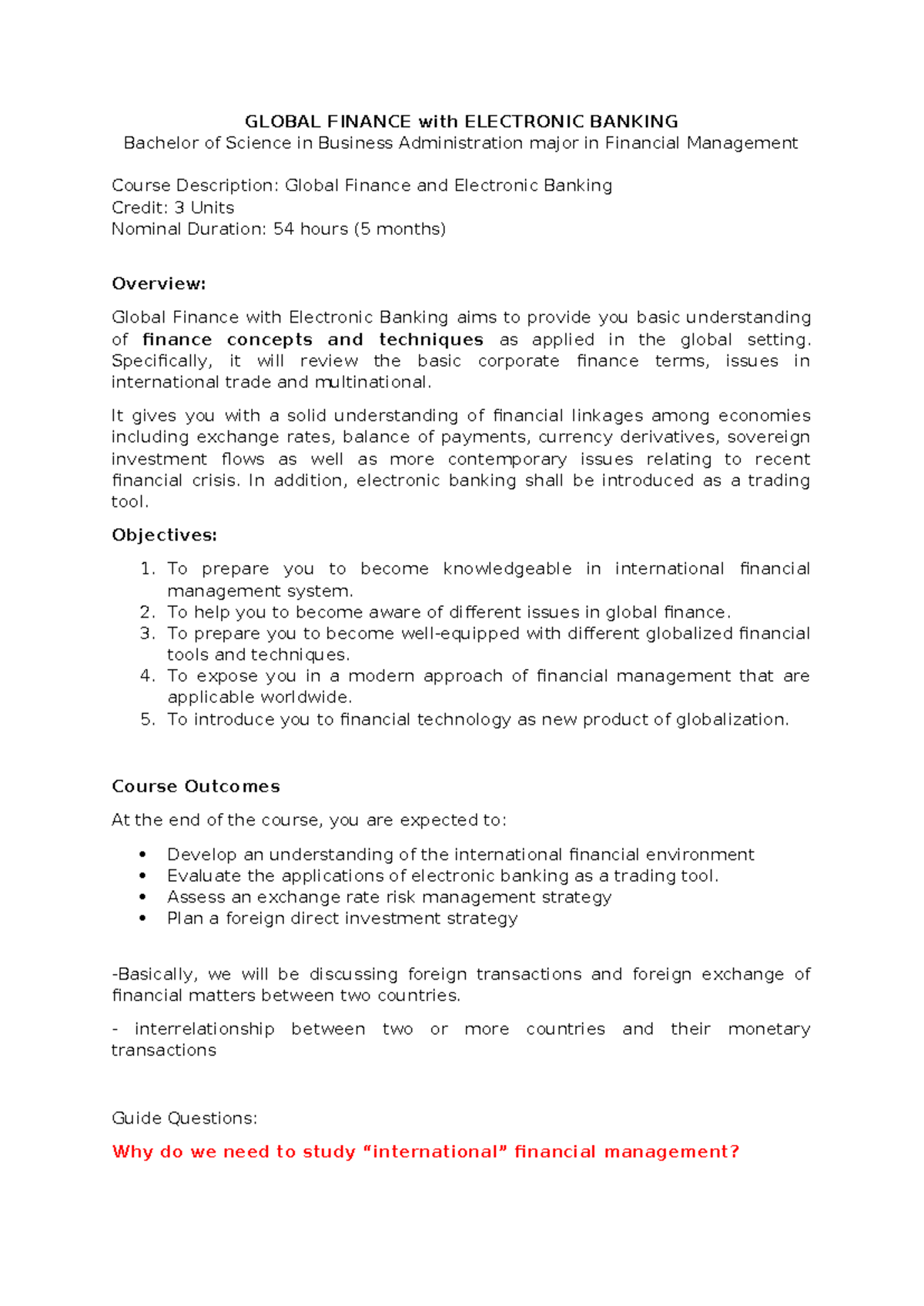 Introduction to Global Finance with Electronic 1 Banking - GLOBAL ...