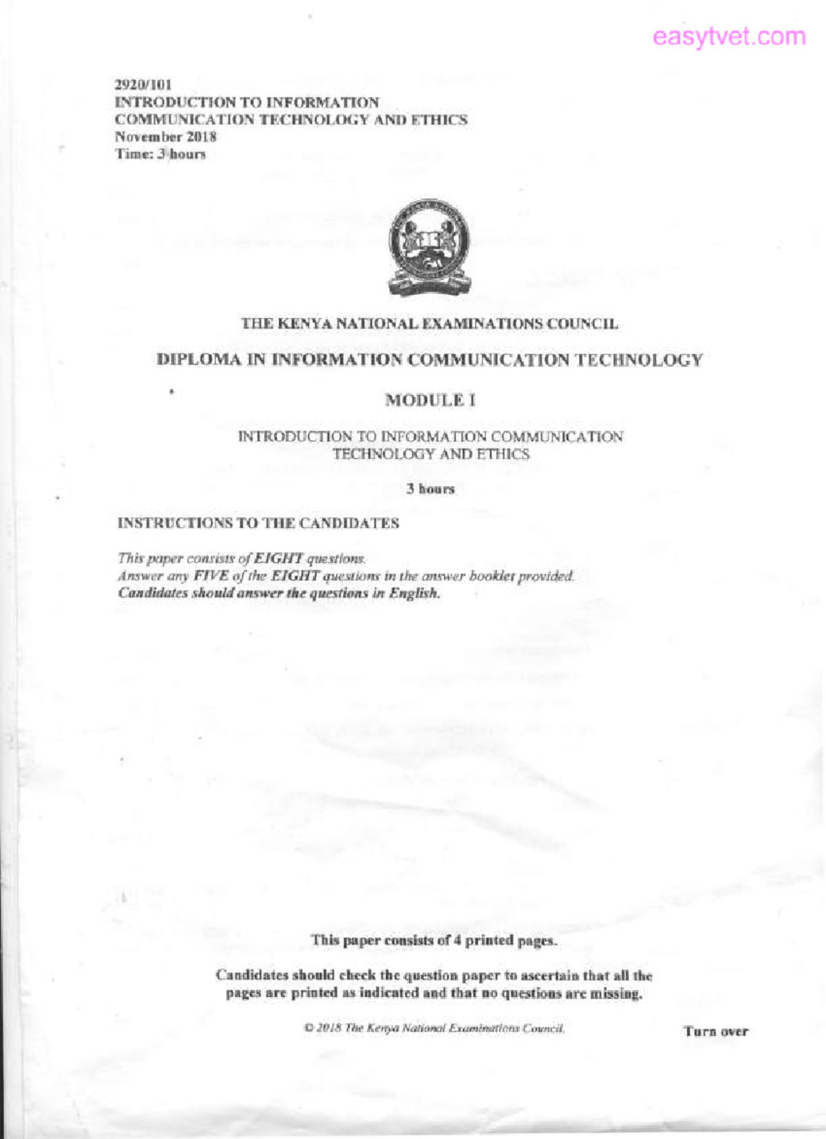 ICT PAST Paper - KNEC EXAMINATIONS FOR DIPLOMA CANDITATES DICT ...