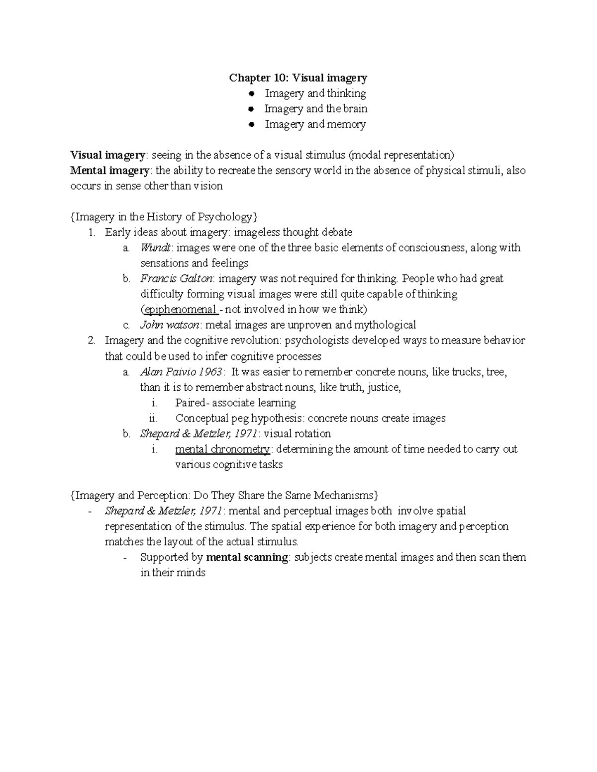 Chapter 10 Visual Imagery - Chapter 10: Visual imagery Imagery and ...