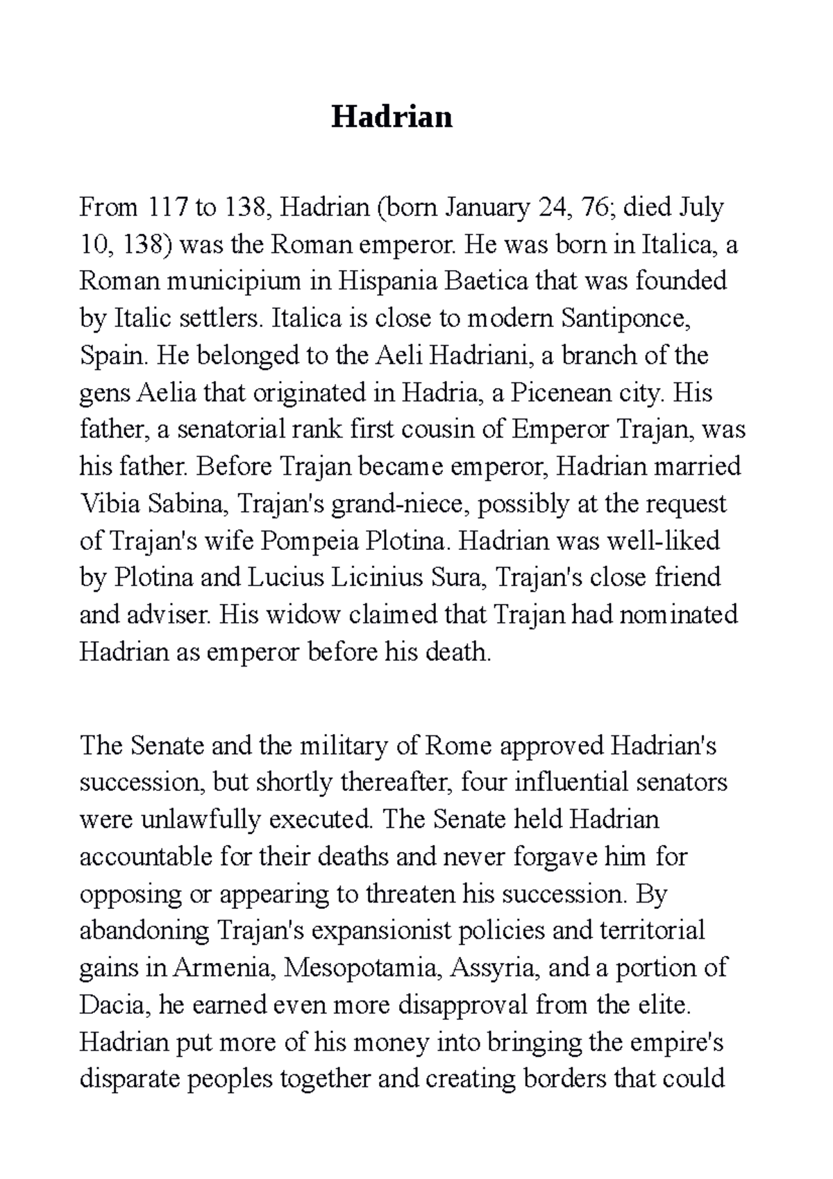 Hadrian - sathya seelan - Hadrian From 117 to 138, Hadrian (born ...
