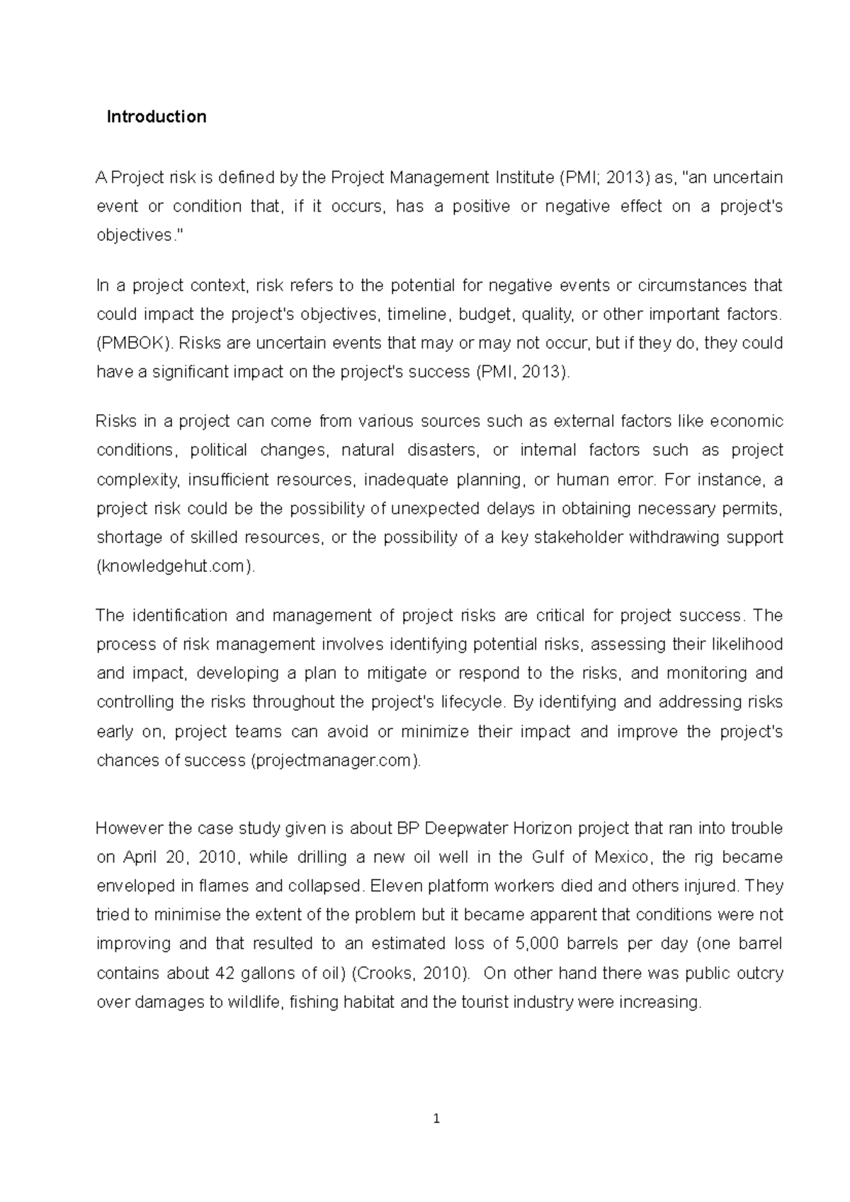 Risk management project assessment 2023 - Introduction A Project risk ...