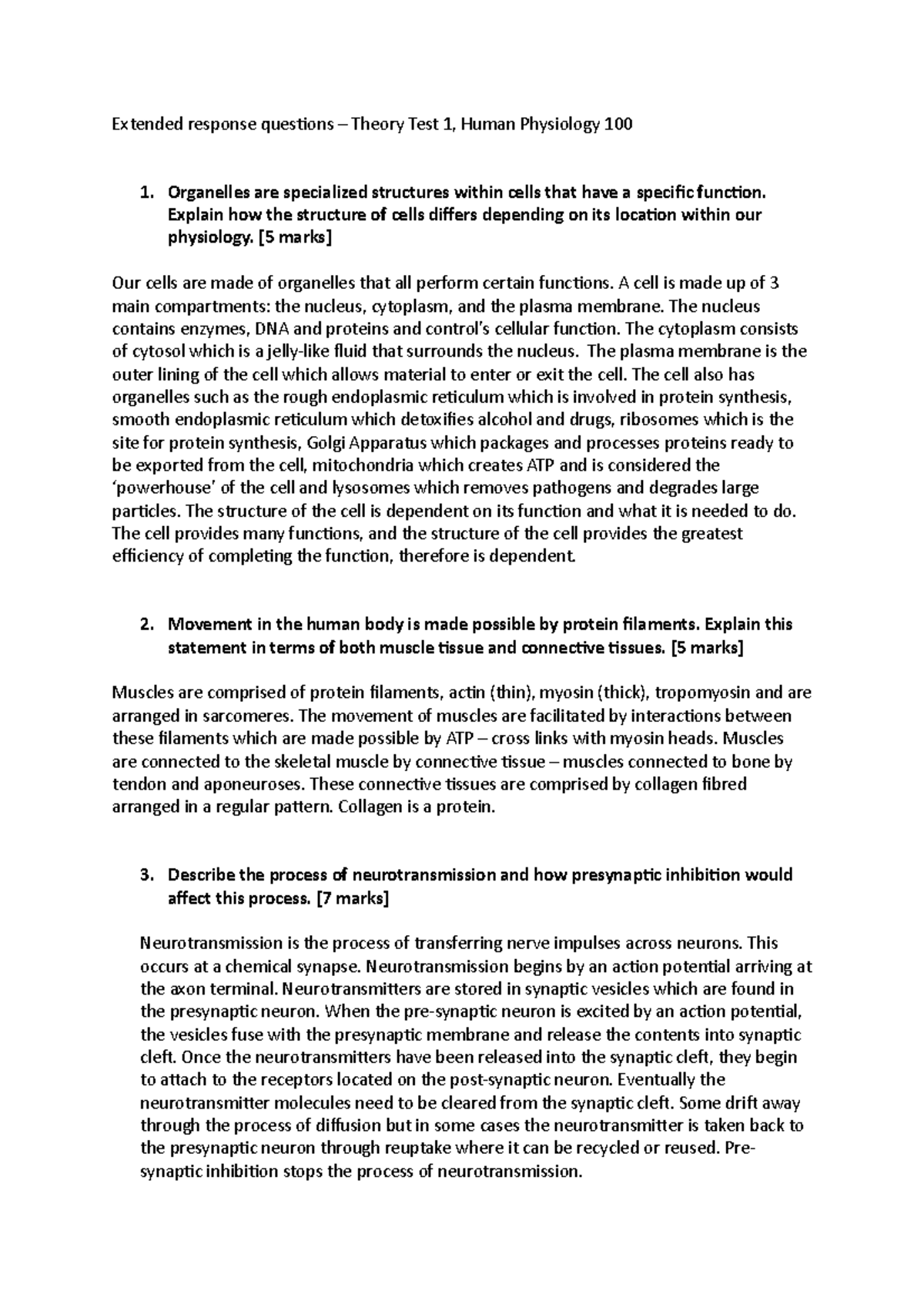 Extended response questions - Explain how the structure of cells ...