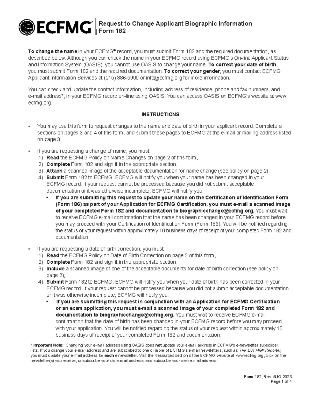 Form182 - Request to Change Applicant Biographic Information Form 182 ...