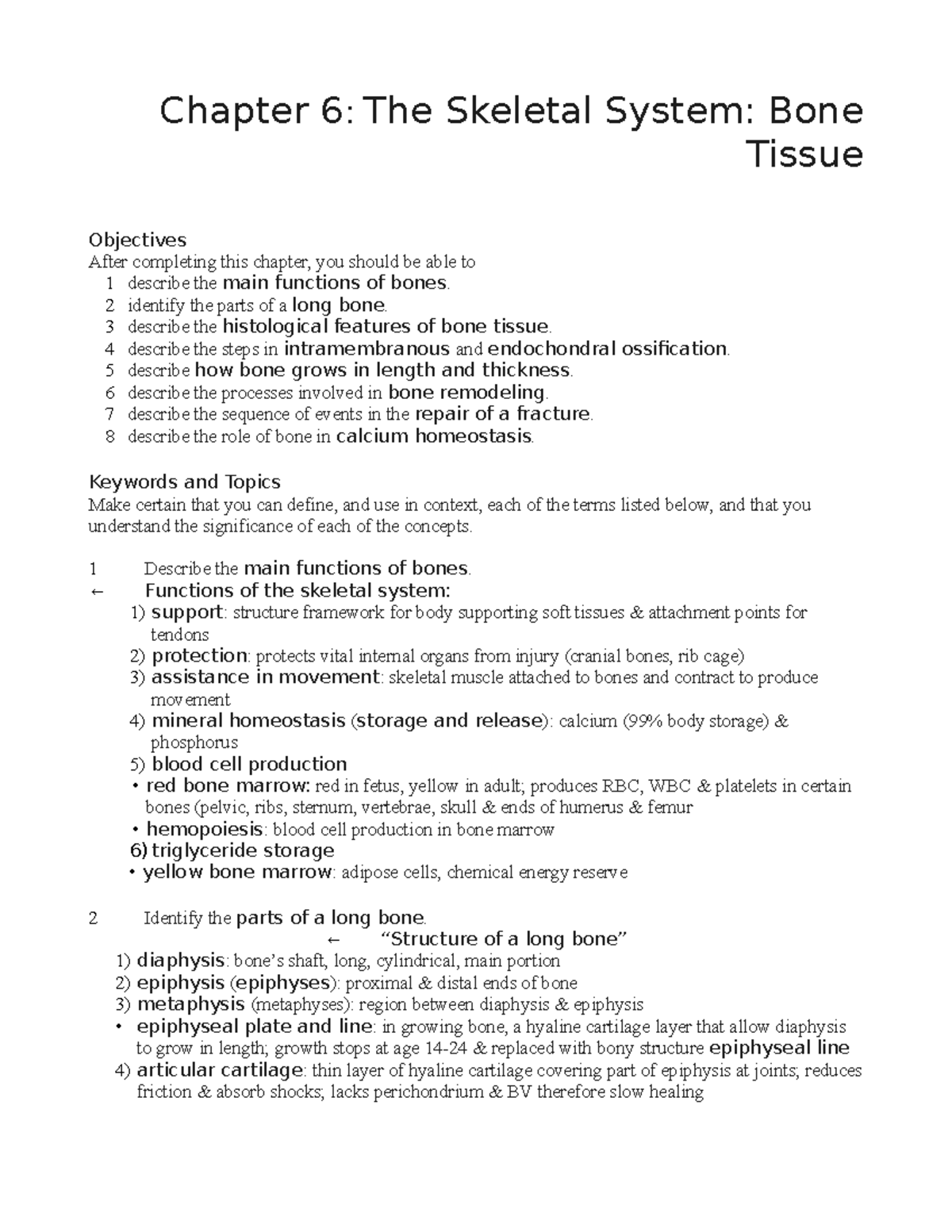Bio chap 6 notes - Chapter 6: The Skeletal System: Bone Tissue ...